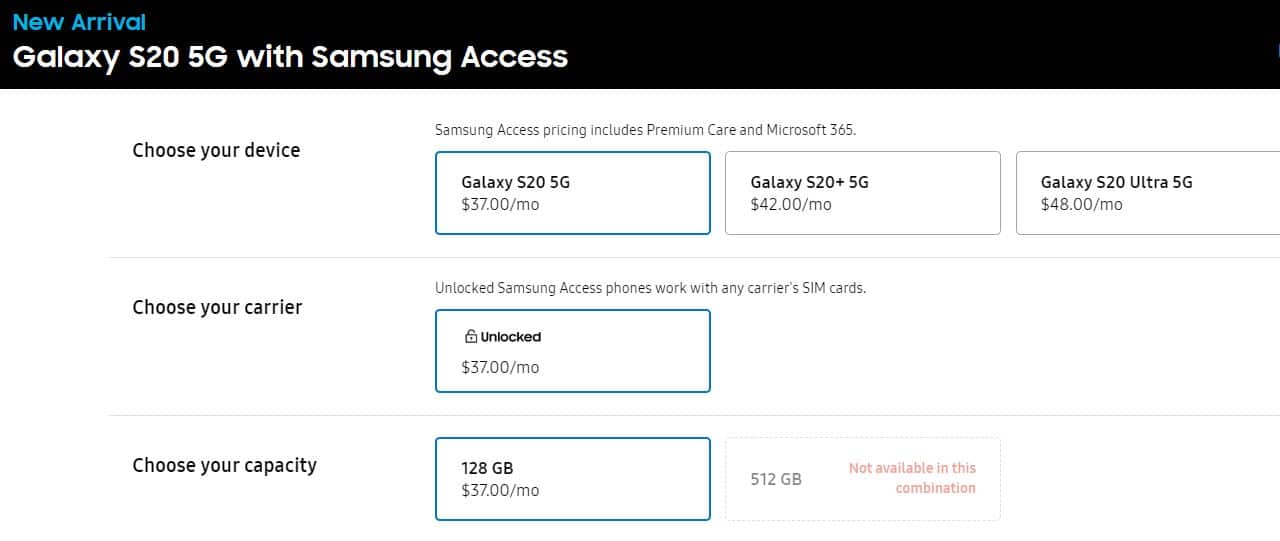 Samsung Launches Access for Mobile Subscription for Galaxy S20 5G ...